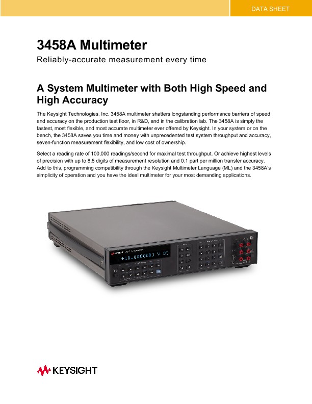 3458A Multimeter Reliably Accurate Measurement Every Time PDF Asset Page | Keysight
